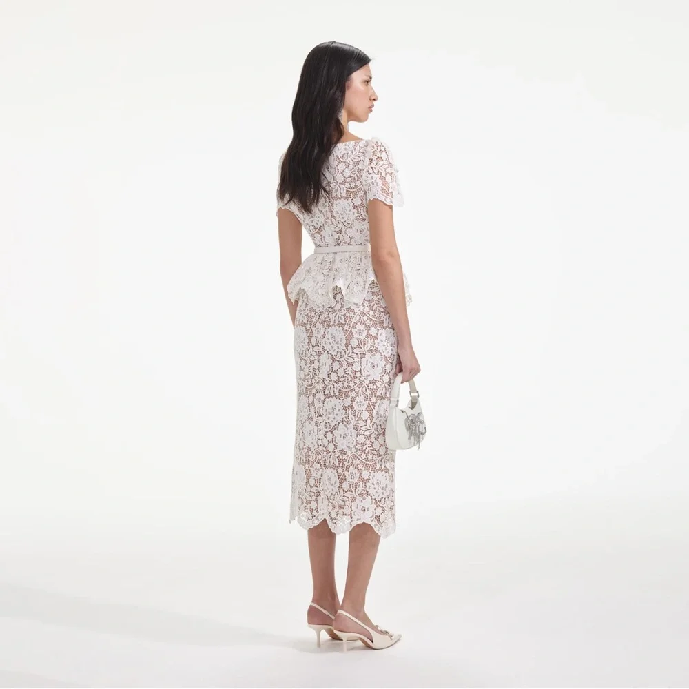 Self-Portrait | Dresses | Self Portrait Cream Lace Peplum Midi Dress ...